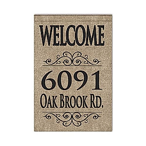 Ffgjhynghyswda Custom Street Address Welcome Sign House Numbers Personalized Garden Banner Flag Yard Decor Housewarming Gift 12x18 Inch