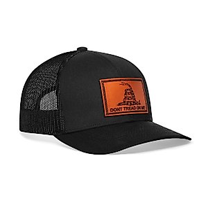 HAKA Dont Tread on Me Hat – Leather Gadsden Trucker Hat, Mesh Outdoor Hat for Men & Women, Adjustable Snapback Baseball Cap, Golf Hat Black
