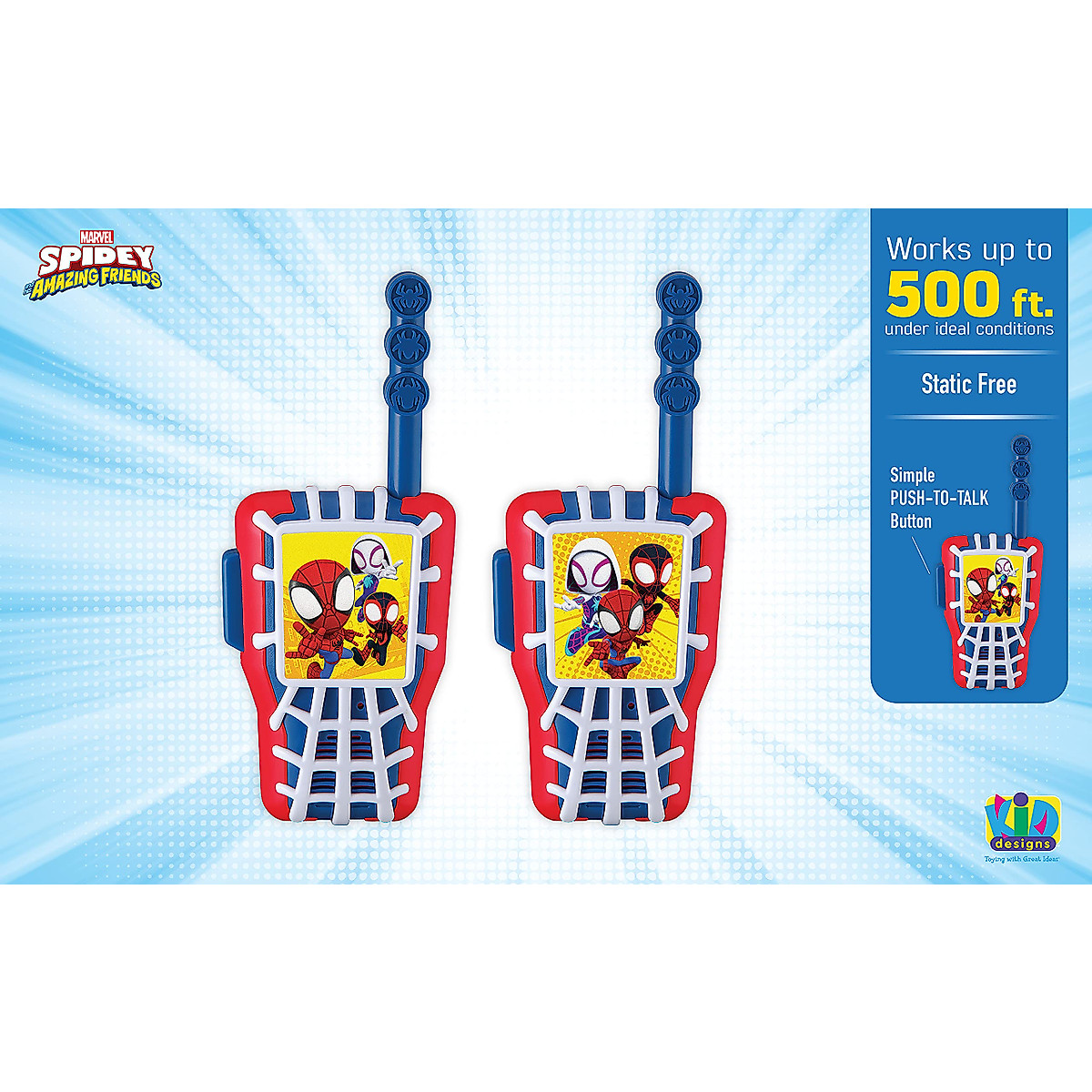 eKids Spidey and His Amazing Friends Toy Walkie Talkies for Kids, Indoor and Outdoor Toys for Kids and Fans of Spiderman Toys for Boys