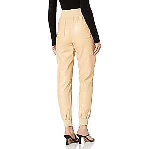 KENDALL + KYLIE Women's Vegan Leather Jogger, Ecru, XS