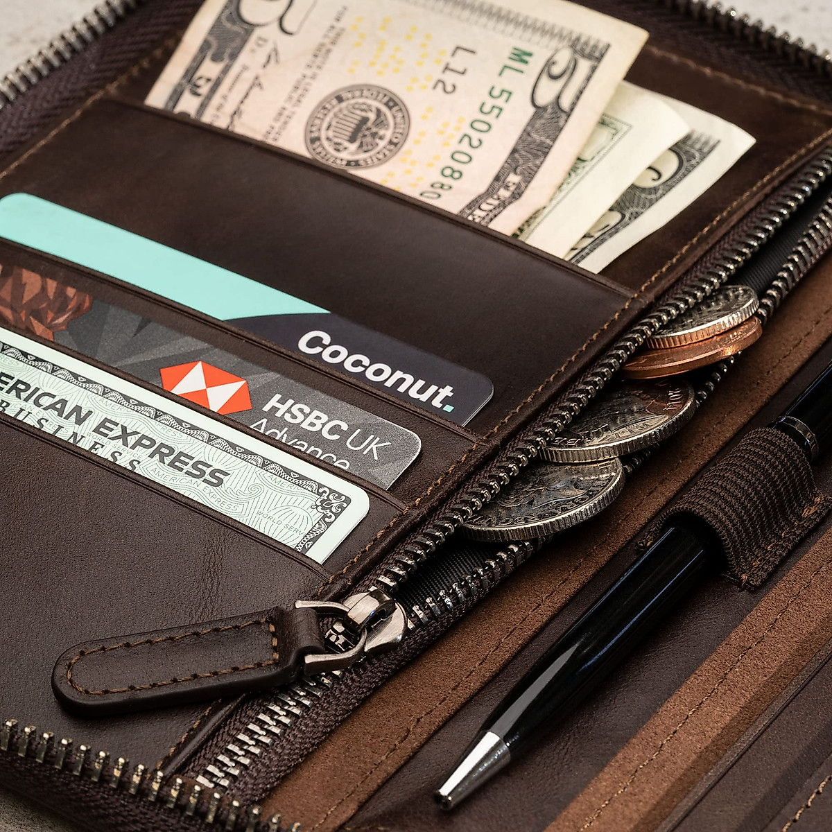 TORRO Travel Wallet – Genuine Leather Travel Organiser with Passport Holder and Detachable Cardholder (Dark Brown)