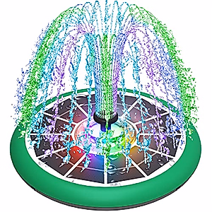 GAIZERL Solar Fountain 2023 Upgrade, 5W Solar Powered Glass Cover Bird Bath Fountains, Garden Water Feature Pump with Color Lights, 4000 Battery, 7 Nozzles, 4 Fixed Pipes for Pool, Pond & Outer Decor