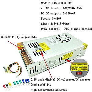 Lianshi Transformer AC-DC 0-120V Adjustable 4A480W Current-Voltage Dual Digital Display DC Regulated Switching Power Supply Adapt to DC Speed Control Motor, 3Dprinter System