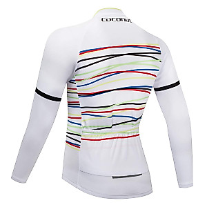 Coconut Ropamo CR Long Sleeve Cycling Jersey Mens, 3+1 Zipper Pockets Bicycle Tops Quick Dry Breathable Biking Shirt (White/Curve, M)