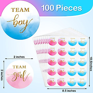 Lincia 100 Pieces Gold Watercolor Gender Reveal Stickers 2 Inches Gold Glitter Team Boy Team Girl Labels Pink and Blue Stickers for Gender Reveal Parties, Baby Showers, Party Invitations