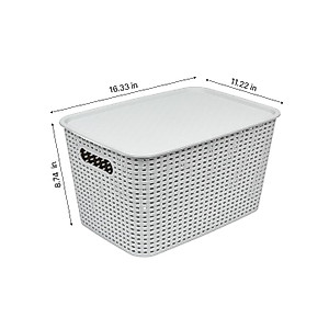 OLLIC Plastic Bins Large Storage with Lids | Korean Organizer Bin Basket Set for Organizing Baskets in Closet and Home (GRAY, LARGE_4PK)