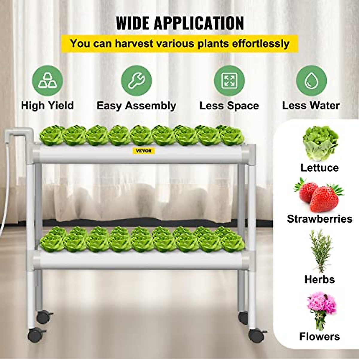 VEVOR Hydroponics Growing System, 54 Sites 6 Pipes Hydroponic System, 2 Layers Hydroponic Kit, Vertical Hydroponic Growing System with Water Pump, Pump Timer