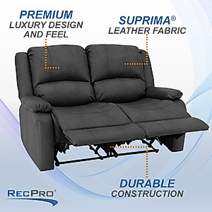 RecPro Charles 58" Double Recliner RV Sofa | Zero Wall Loveseat for Camper | Wall Hugger Couch | Fifth Wheel Theater Seating | Upgraded 2023 Fabric (Gunmetal)