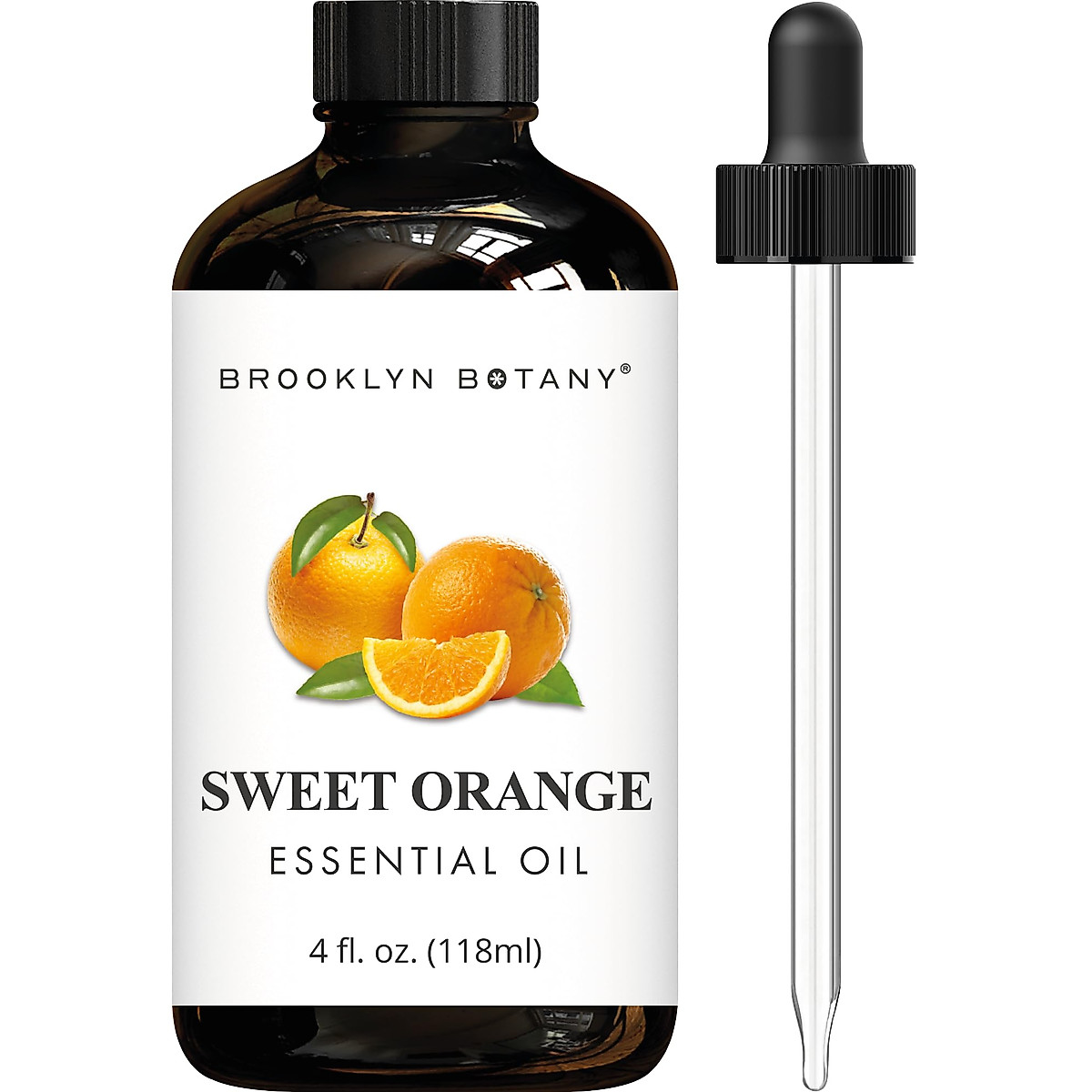 Brooklyn Botany Sweet Orange Essential Oil - Huge 4 Fl Oz - 100% Pure and Natural - Premium Grade with Dropper - for Aromatherapy and Diffuser