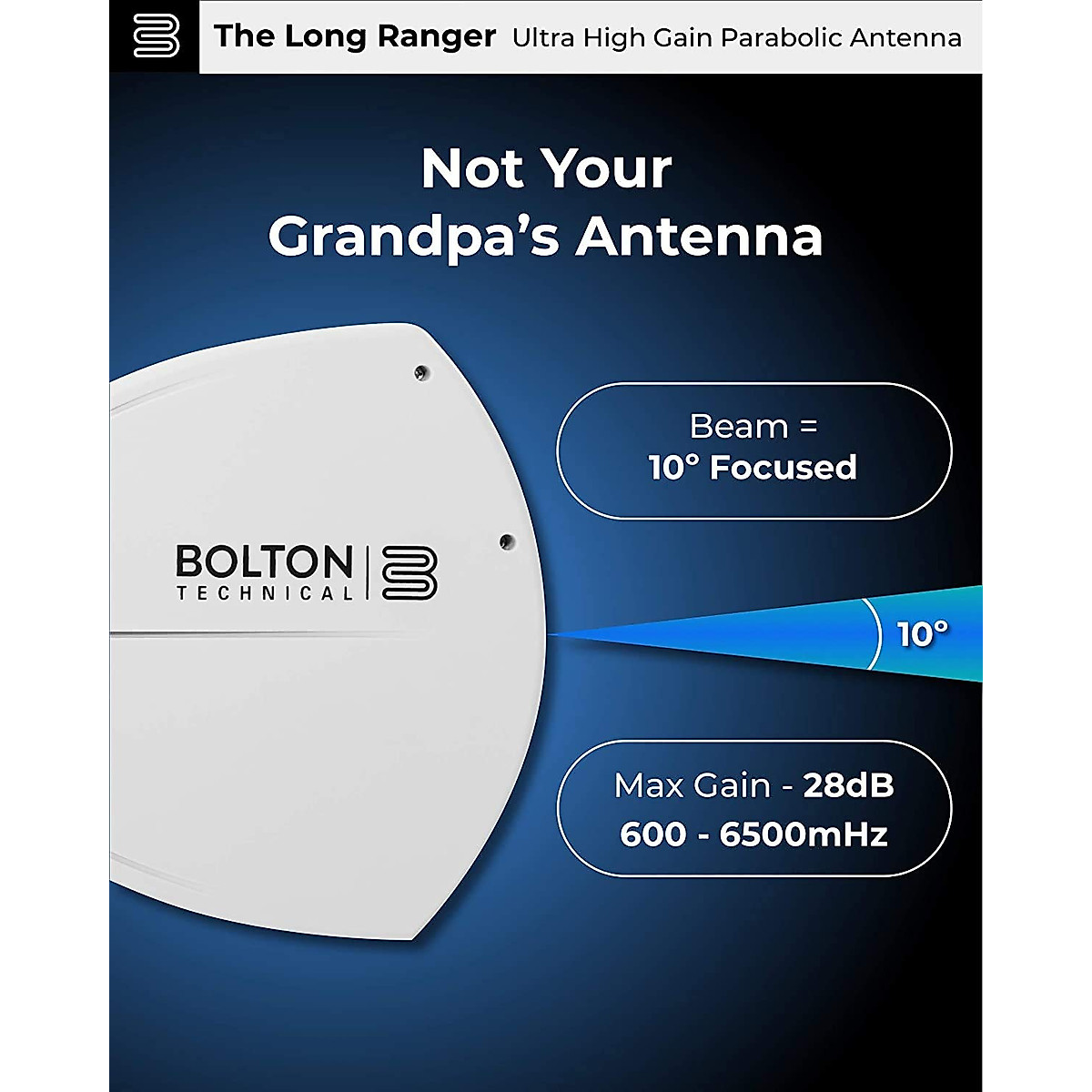 Bolton Long Ranger | New Parabolic Antenna - up to 20 Miles Range | High gain Cellular/WiFi Antenna up to +28 dB | All Cell Bands LTE,4G,5G,3G, WiFi 2.6/5 GHz WiFi 6 (Renewed)