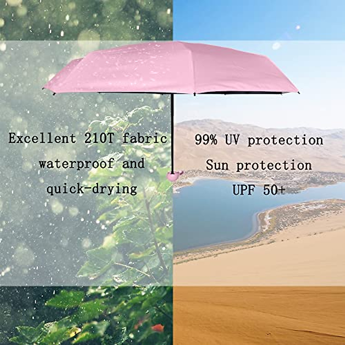 Mini Travel Umbrella - Wind Resistant, Small- Compact, Light, Strong Steel Shaft, Windproof, Mini, Folding and Portable - Backpack, Car, Purse Umbrellas for Sun and Rain - 99% UV Protection for Men and Women, Compact Umbrella (light pink with gift box)