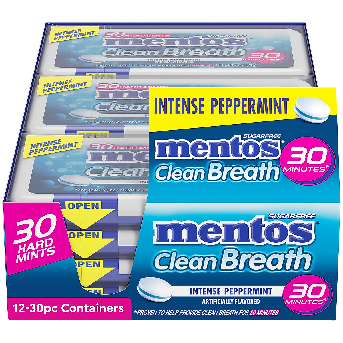 Mentos Clean Breath Hard Mints Sugar Free Candy, Peppermint, (Pack of 12)