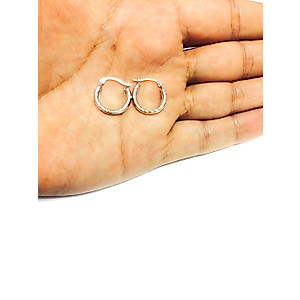 10k White Gold Shiny Diamond Cut Round Hoop Earrings, Diameter 15mm