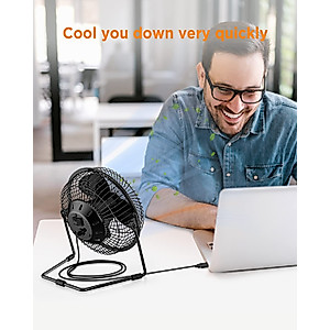 EasyAcc 6 Inch USB Desk Fan, Small USB Desk Fan, [Small Quiet Strong Airflow and 360° Rotating Personal Table Cooling Fan] USB Powered Portable Fan, 2 Speed（3.3~4.1 M/S Black (USB POWERED ONLY)
