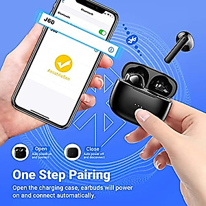 kauguo Wireless Earbuds, Bluetooth 5.3 Headphones,4-Mic Call Noise Reduction 36H Playtime IPX6 Sports Waterproof Earphones, HiFi Stereo, Touch Control with Type-C Charging for iOS Android Black