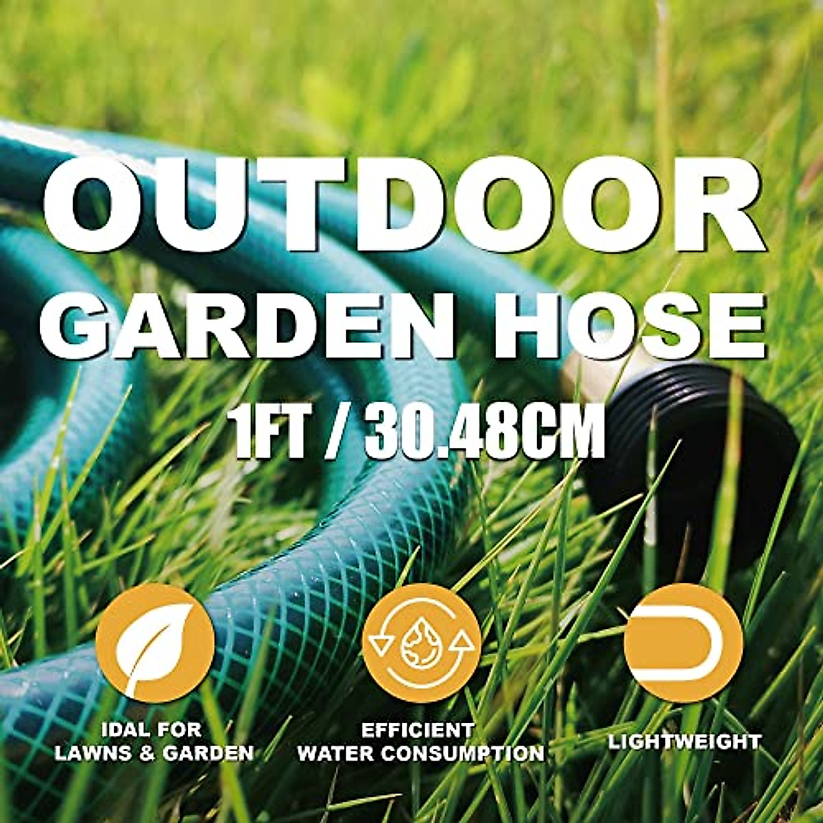 FUNJEE Outdoor Garden Hose for Lawns, Flexible and Durable, No Leaking, Solid Brass Fitting for Household (Green, 1FT)