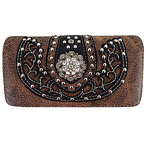 Western Style Berry Conchos Cowgirl Country Conceal Carry Purses Crossbody Handbags Women Shoulder Bags Wallet Set Brown
