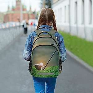 Golf Ball Sport Grass Backpack School Bookbag Laptop Purse Casual Daypack for Teen Girls Women Boys Men College Travel