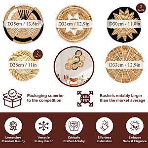 Kokoboho - Wall Basket Decor Set of 7 (Large Setup Sizes, for Example: 55" x 39" and 47" x 26") - Infused with Boho Style & Natural Elegance - Handcrafted Vietnamese Artistry with Seagrass. Basket sizes: 1 x 13.8", 2 x 13", 2 x 11.8", 2 x 11"