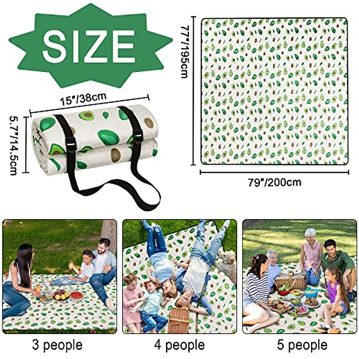 Picnic Blankets Extra Large, 79”x 77” Waterproof Foldable Beach Blanket, 3-Layer Outdoor Picnic Mat Blanket for Camping, Park, Beach, Grass