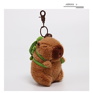 HSYHERE Men Women Interesting Funny Cute Stylish Wearing Strawberry Chicken Hat Soft Plush Capybara Keychain Key Ring, Valentine Lover Christmas New Year Gift Bag Pendant -Tortoise Bag