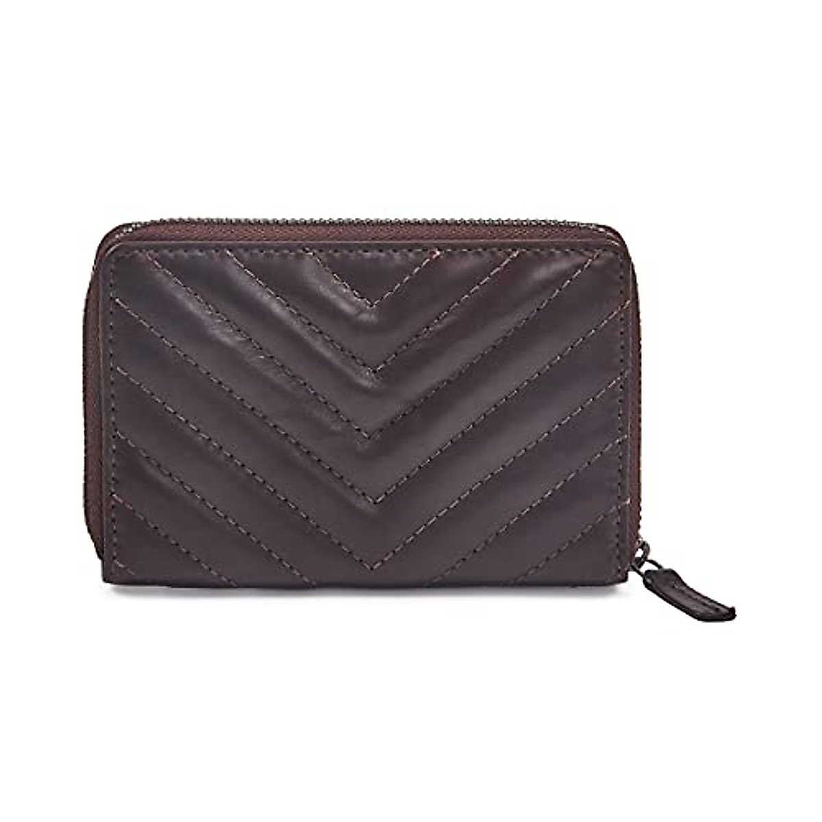 Zinda Genuine Leathers Women’s Wallet Mini Purse Zip Around RFID Protection Quilted (Brown)
