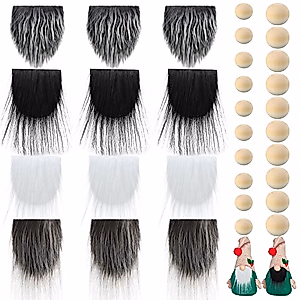 Juinte 12 Pcs Gnome Beards for Crafting Faux Fur Fabric Precut Gnomes Beards Handmade Dwarf Beard 20 Pcs Unfinished Wooden Balls for Xmas Decor
