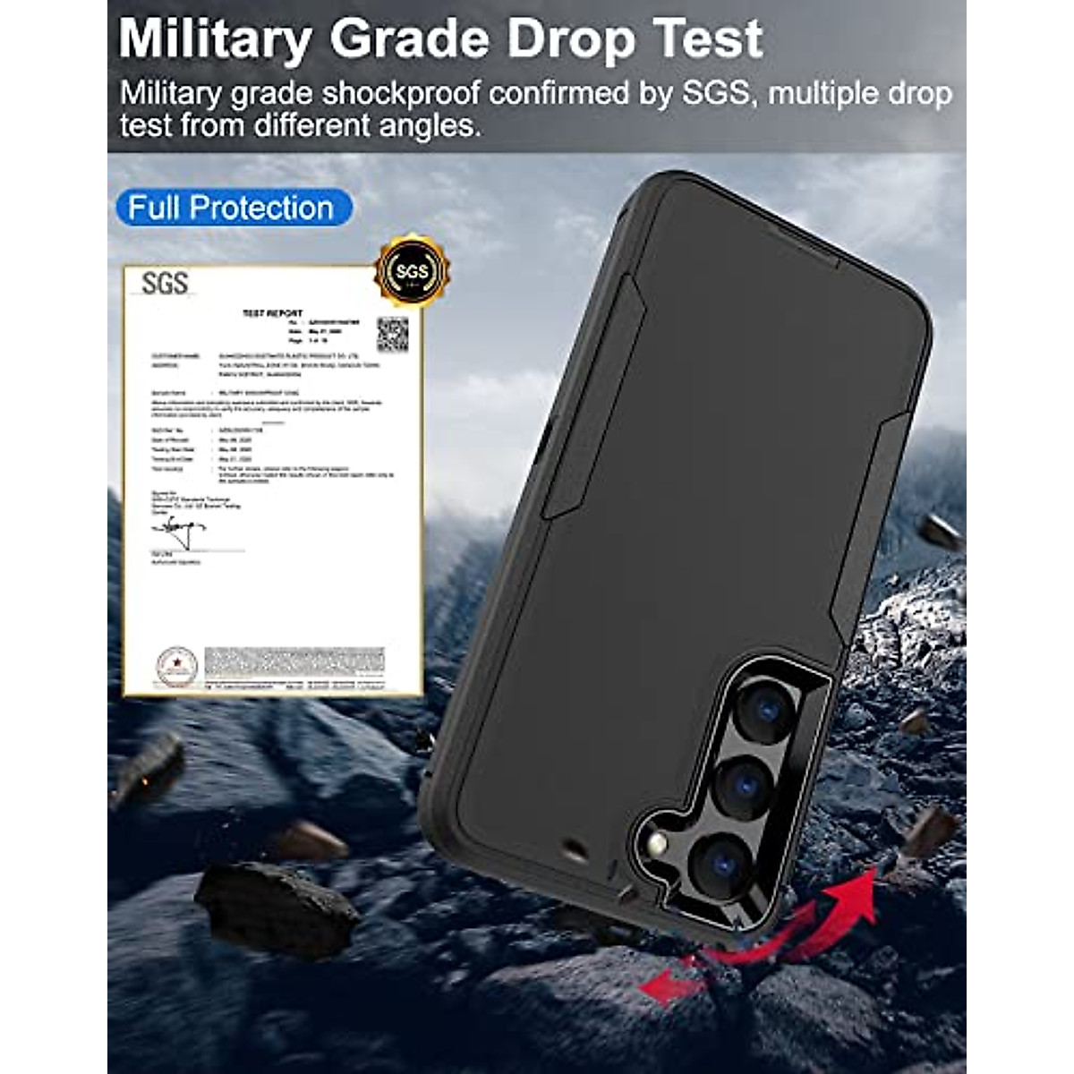 Dahkoiz for Samsung Galaxy S23 Case, with Dust-Proof Port Cover, Full Body Protection Rubber Cover Phone Case for Samsung Galaxy S23 5G 6.1-Inch, Black/Black