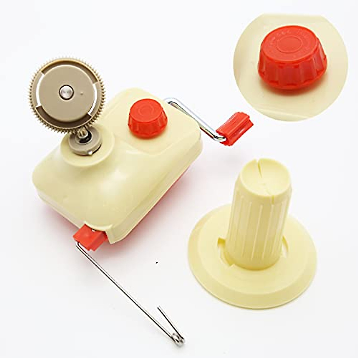 LAMXD Needlecraft Yarn Ball Winder Hand Operated,Red,Portable Package,Easy to Set Up and Use,Sturdy with Metal Handle and Tabletop Clamp,Including Yarn Needles Set…