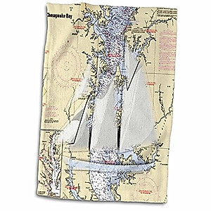 3D Rose Print of Chart with Sailboat and Chesapeake Bay TWL_204864_1 Towel, 15" x 22"