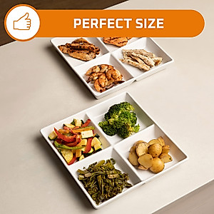 Bruntmor Christmas Snacks Dinner Serving Tray Dish in White |10 x 10 inch Set Of 2 Decorative Ceramic Appetizer 4 -Compartment Serving Platter Tray | Christmas Platter | Chafing Dish | Serving Dishes