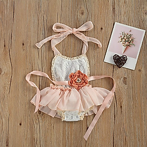 LeSury Baby Girl Tutu Dress Outfit Newborn Lace Halter Backless Jumpsuit Romper Sleeveless Bodysuit (Pink, 3-6 Months)