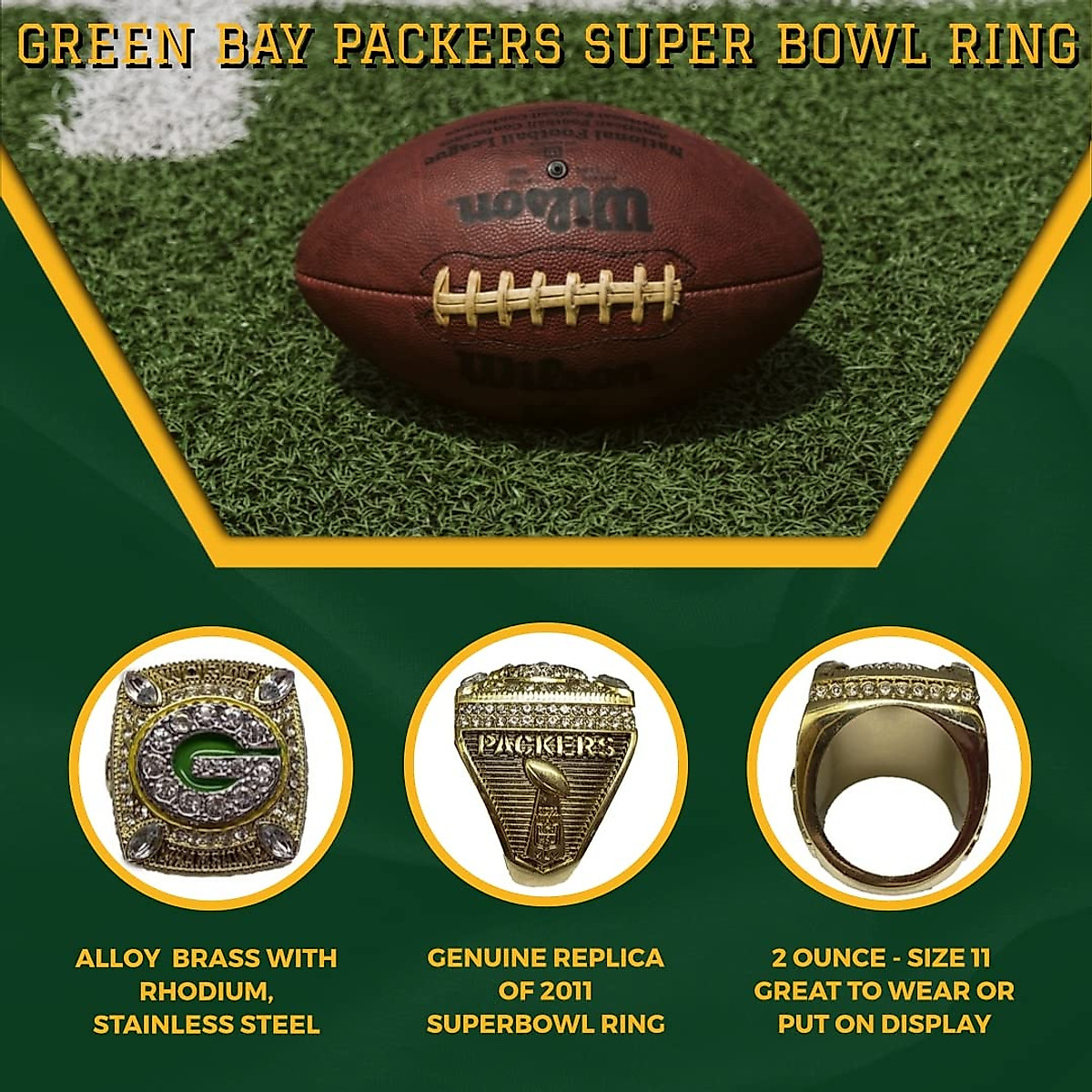 Edgell House Green Bay Packers Sports Memorabilia Gift Set – Includes a ’11 Replica Super Bowl Ring, a Packers NFL Flag and a Green Bay Packers Leather Wallet – brought to you