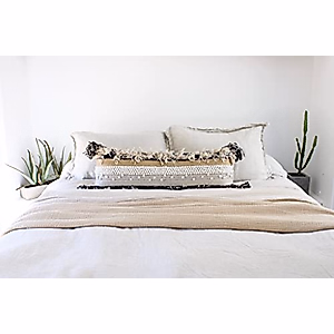 CASA BOHO Cover Decorative lumbar , throw pillow for Bed Long Pillow for Couch Bolster Pillow Boho Room Decor Pom Pom , 12x34 Black Tan