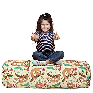 LOLOMLO Stuffed Animal Bean Bag Storage Chair for Kids Cover Only (No Filler), Organize, Sit, Play & Boxing, 100% Cotton Canvas Washable, Ultra Soft Cylinder Long Vertical Zipper Best Gift for Child