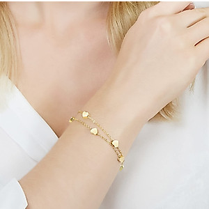 Pera Jewelry Heart Bracelets, 14K Gold Plated and Silver Plated Layered Chain Heart Bracelets for Women with Gift Box, Adjustable Charm Bracelets, Minimalist Fashion Jewelry, Tiny Dainty Bracelets
