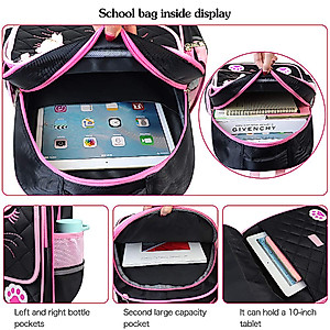 Junlion Girl's Backpack Bow-knot School Bag Cat Face Backpacks for Girls Preschool Black