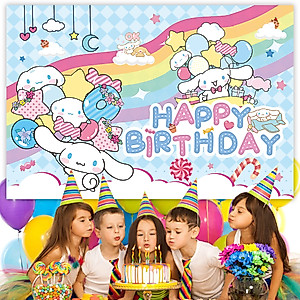 Cute Cartoon Party Supplies, 5 * 3FT Kids Cartoon Backdrop for Birthday, Happy Birthday Backdrop for Party Decorations, Party Favor Banner Decor Photo Background for Girls Boys Birthday Baby Shower