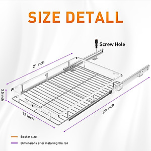 Tksrn Pull Out Cabinet Organizer, Heavy Duty Slide Out Pantry Shelves, Sliding Drawer Storage For Bathroom, Kitchen, Home, 15" W x 21" D, Chrome Finish（NEED 16" W and 22" D Cabinet）