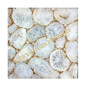 18" Inch Agate Square Table, Natural Agate Table, Square Coffee Table, White Agate Table, Square Agate Stone Table