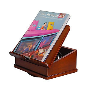Wooden Book Stand for Cookbook Textbook and Tablet, Adjustable Angles, Spacious Storage Case, Carousel Base (Dark Cherry)