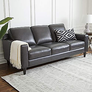 Abbyson Living Milton Leather Sofa & Loveseat - Modern Design, Top Grain Leather, Espresso Wood Accents, 2 Piece Set, Gray