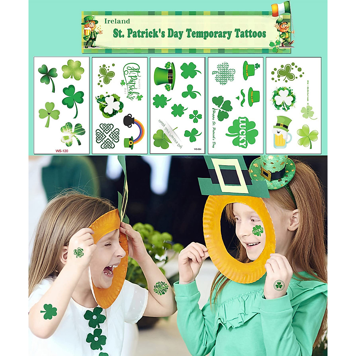St. Patrick's Day Temporary Tattoos,Face Body Shamrock Accessories Tattoos Stickers for Saint Patrick's Day Party Favor Decoration(Style One)