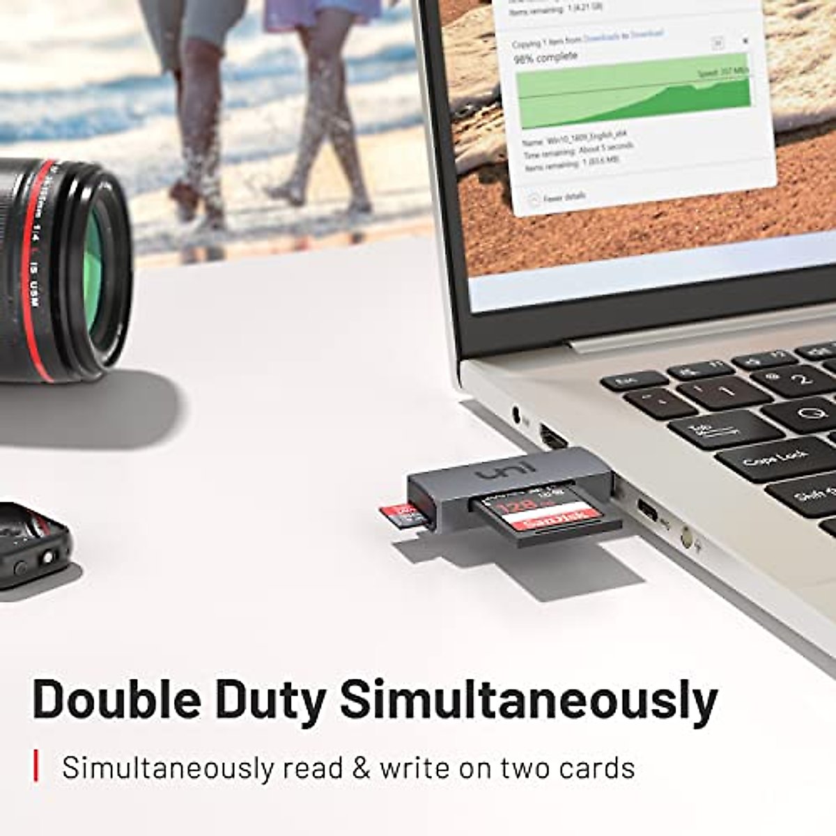 SD Card Reader, uni Micro SD Card Adapter, Mini-Size Aluminum USB 3.0 SD Card Reader Support SD, SDXC, SDHC, MMC, Micro SDXC, Micro SD, Micro SDHC and UHS-I Card, Compatible with Mac/Win/Linux