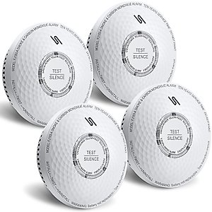 Ecoey 10-Year Smoke and Carbon Monoxide Detector, Dual Sensor Smoke CO Alarm with Built-in Battery and Silence Function,FJ183-A,4 Packs