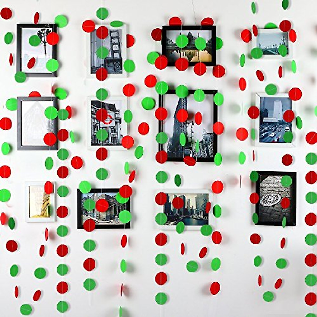LeeSky Red & Green Circle Dots Garland -Christmas Party Decorations, Grinch Christmas Decorations, Christmas Door Banners,Let's Get Elfed Up Party Decor （ 4 Pack 40 Feet Paper ）