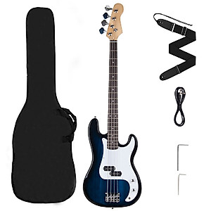 Polar Aurora NEW Full Size 4 Strings Blue Electric Bass Guitar+ Amp Cord+ Gigbag