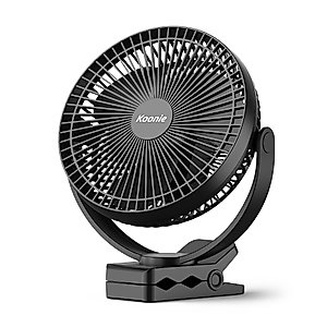 Koonie 10000mAh Clip on Fan Rechargeable, 8-Inch Battery Operated Desk Fan, USB Fan with 4 Speeds, Strong Airflow Sturdy Clamp for Golf Cart Office Desk Outdoor Travel Camping Tent Gym Treadmill,Black