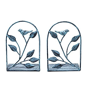 OwlGift Book Ends Cast Iron Bird Design Rustic Bookends for Shelves, Non-Skid Bookend, Heavy Duty Metal Book Stopper for Books/CDs, Decorative Book Shelf for Home - Turquoise