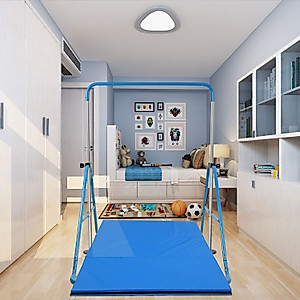 YEEGO DIRECT Gymnastics Bar with Rings, Gymnastics Bar for Kids Ages 3-12, Foldable Gymnastics Bar, Kids Gymnastics Bar Expandable for Home Training Kids Gifts for Grils Boys（Blue）